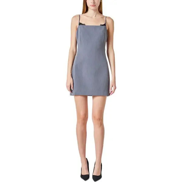 Endless Rose Lace Trim Sleeveless Mini Dress - Heather Grey