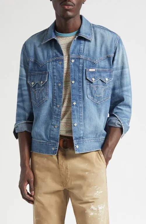 Double Rl Studded Denim Shirt Jacket - Dillon Wash
