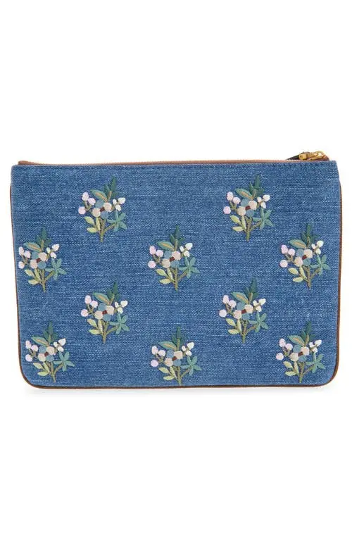 Valentino Garavani Vlogo Embroidered Denim Pouch - Blue Multi
