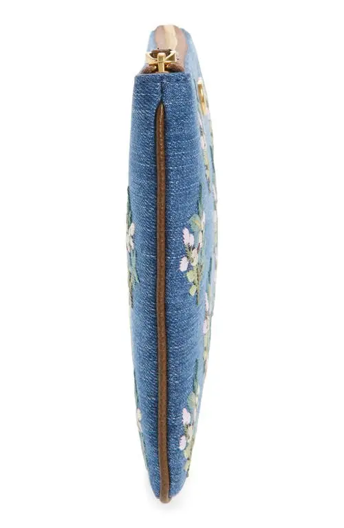 Valentino Garavani Vlogo Embroidered Denim Pouch - Blue Multi
