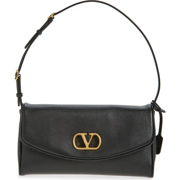 Valentino Garavani Small Devain Leather Shoulder Bag - Black