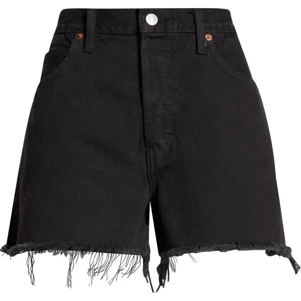 RE/DONE The Breezy Frayed Hem Denim Shorts - Washedblack
