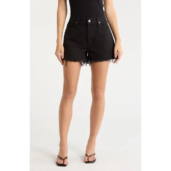 RE/DONE The Breezy Frayed Hem Denim Shorts - Washedblack