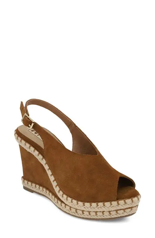 Mia Marjori Slingback Espadrille Peep Toe Platform Wedge Sandal - Cognac Sue