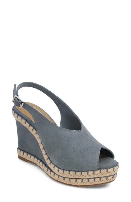 Mia Marjori Slingback Espadrille Peep Toe Platform Wedge Sandal - Denim Sued