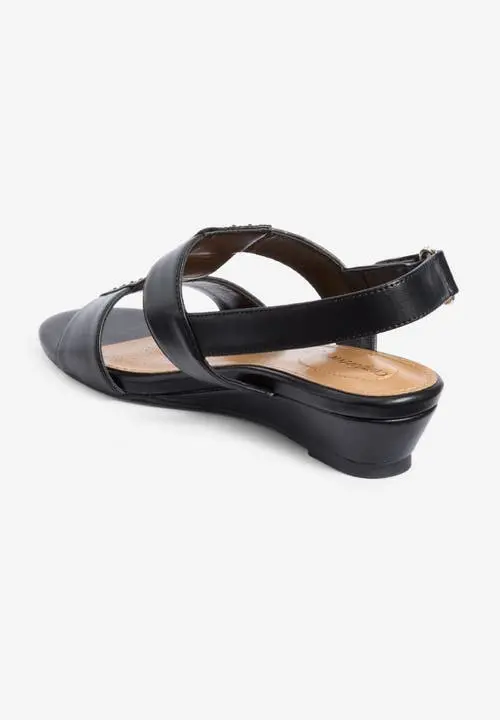 COMFORTVIEW Lila Wedge Sandal With Adjustable Strap - Black