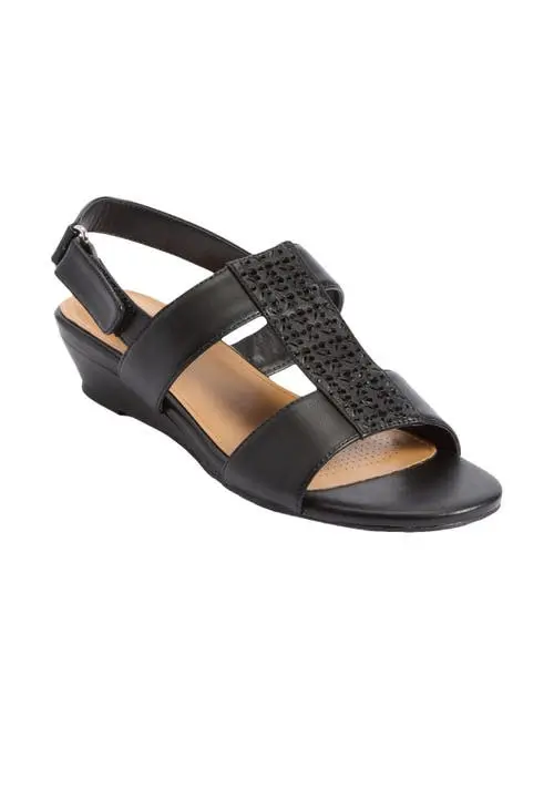 COMFORTVIEW Lila Wedge Sandal With Adjustable Strap - Black