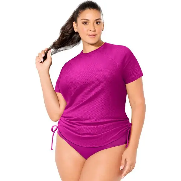 SWIMSUITS FOR ALL Chlorine Resistant Quick-dry Side-tie Short Sleeve Swim Tee Rash Guard - Fruit Punch