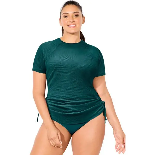 SWIMSUITS FOR ALL Chlorine Resistant Quick Dry Side Tie Short Sleeve Swim Tee Rash Guard - Mediterranean