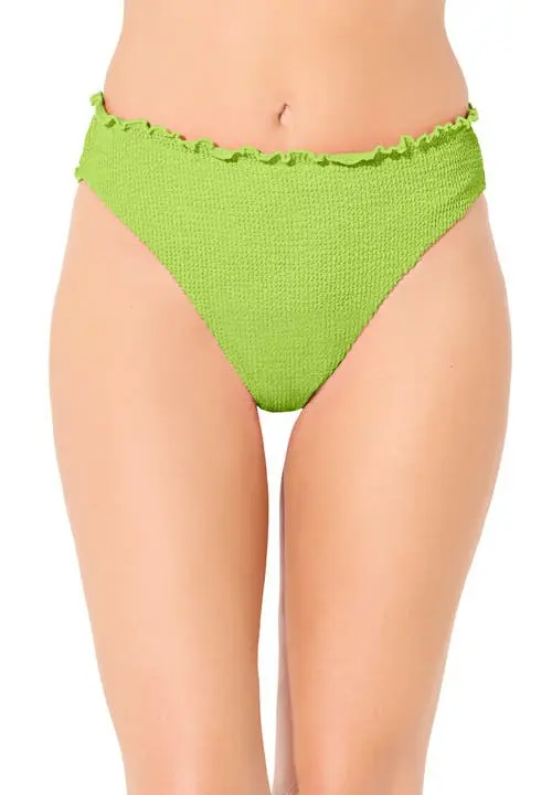SWIMSUITS FOR ALL Crinkle Textured Swim Brief With Lettuce Trim - Lime