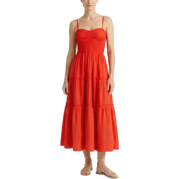 CHANGE OF SCENERY Cecilia Smocked Tiered Maxi Dress - Guava Red