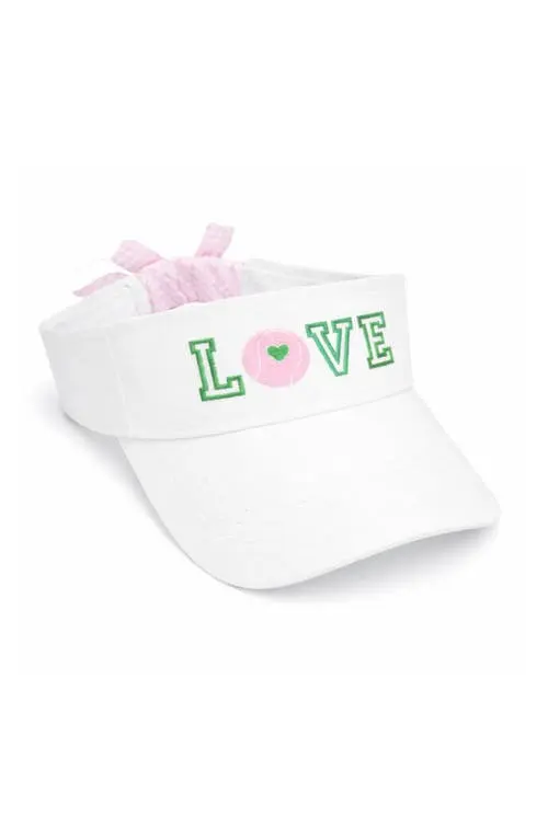 BITS & BOWS Love Tennis Bow Visor - White/pink