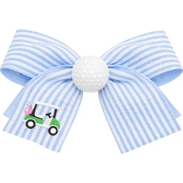 BITS & BOWS Golf Ball Seersucker Hair Bow - Blue