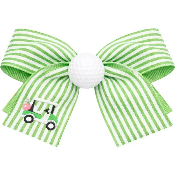 BITS & BOWS Golf Ball Seersucker Hair Bow - Green
