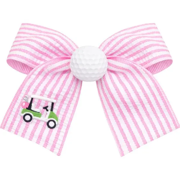 BITS & BOWS Golf Ball Seersucker Hair Bow - Pink