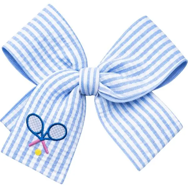 BITS & BOWS Tennis Rackets Seersucker Hair Bow - Blue