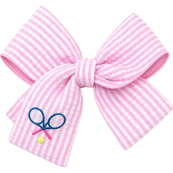 BITS & BOWS Tennis Rackets Seersucker Hair Bow - Pink