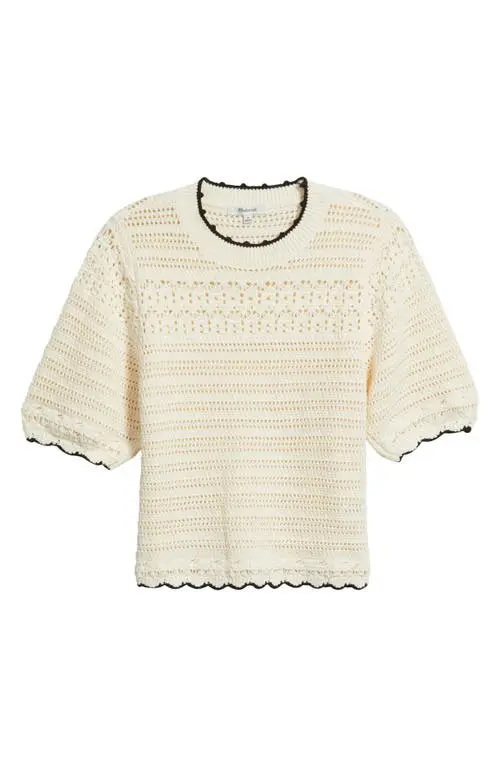 Madewell Puff-sleeve Cotton Sweater T-shirt - Ivory With Black Tipping