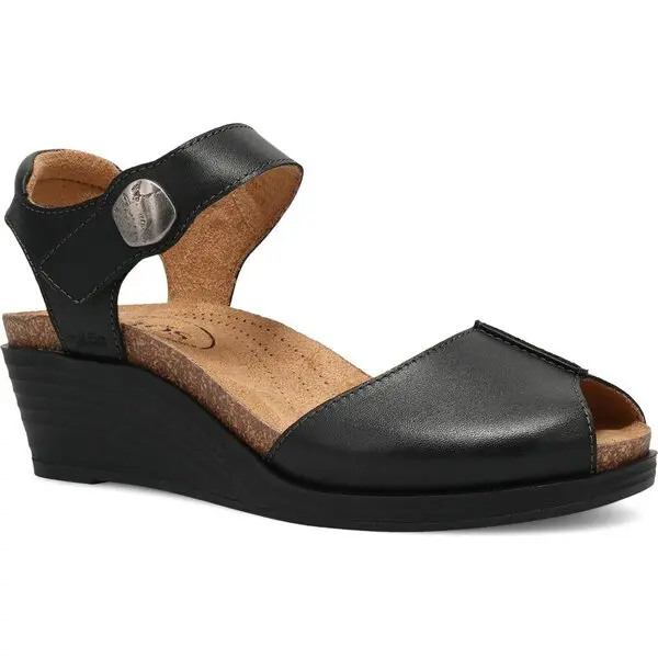 TAOS Promise Ankle Strap Peep Toe Platform Wedge Sandal - Black