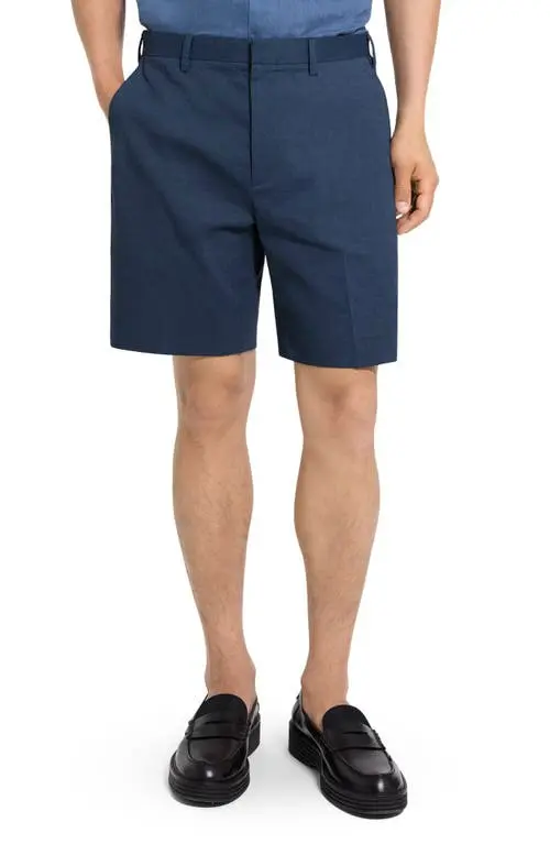 Theory Stretch Linen Blend Straight Leg Shorts - Dark Blue Wing