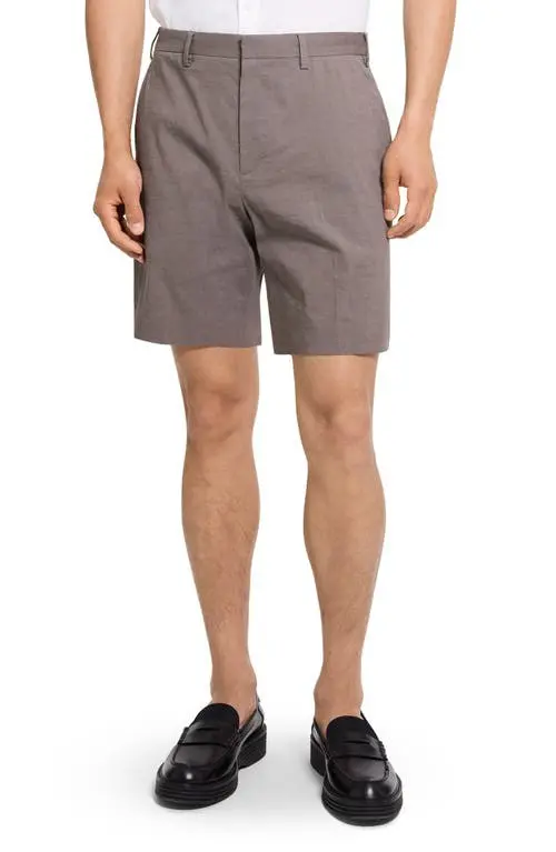 Theory Stretch Linen Blend Straight Leg Shorts - Morel