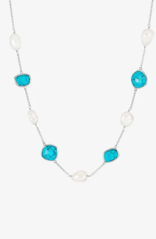 DOWER & HALL Turquoise Gemstone & Baroque Pearl Pebble Necklace - Sterling Silver