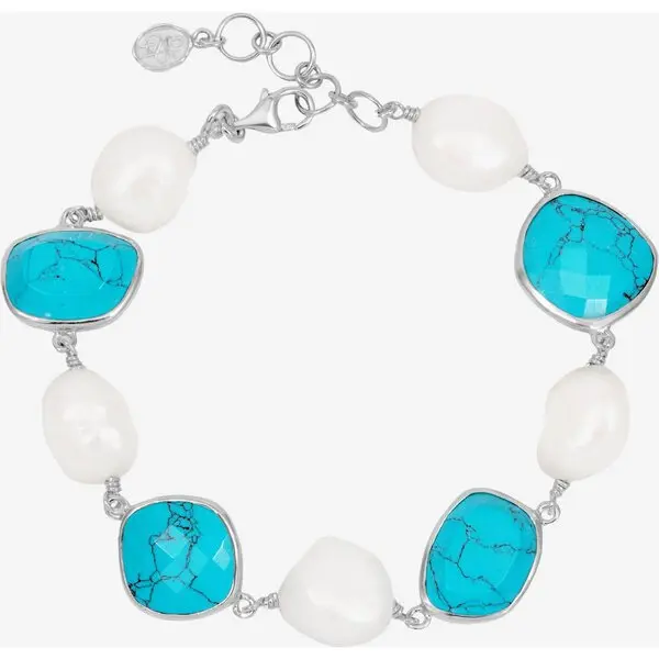 DOWER & HALL Turquoise & Pearl Pebble Bracelet - Sterling Silver