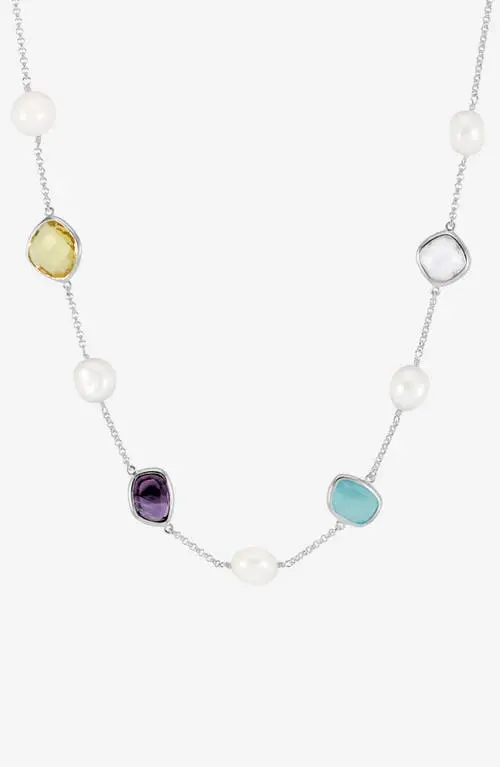 DOWER & HALL Candy Gemstone & Baroque Pearl Pebble Necklace - Sterling Silver