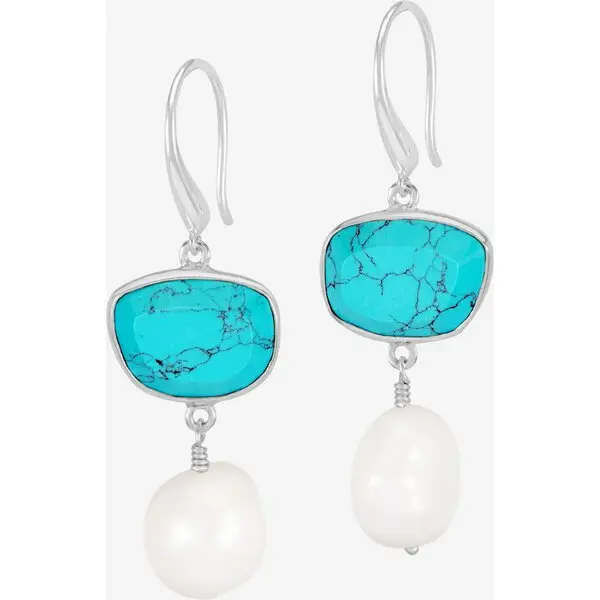 DOWER & HALL Turquoise Pebble & Pearl Drop Earrings - Sterling Silver
