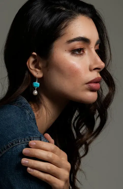 DOWER & HALL Turquoise Pebble & Pearl Drop Earrings