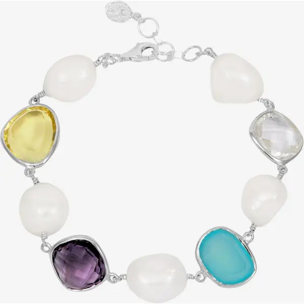DOWER & HALL Candy' Gemstone & Pearl Pebble Bracelet - Sterling Silver