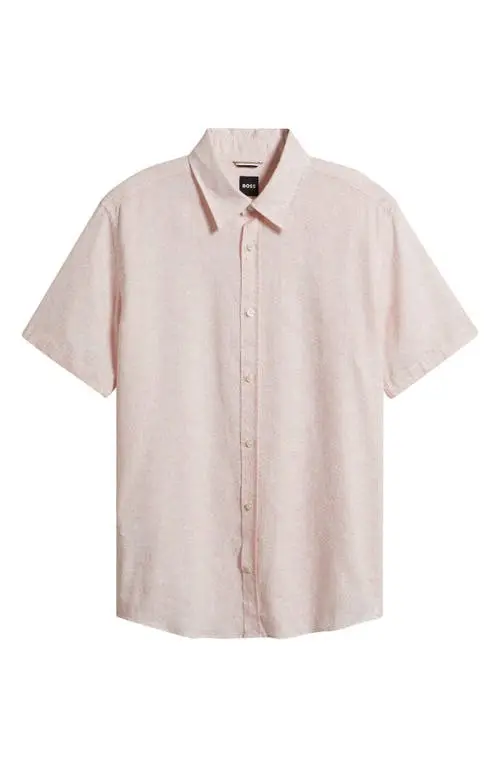 BOSS Roan Short Sleeve Stretch Linen Button-up Shirt - Light/pastel Pink