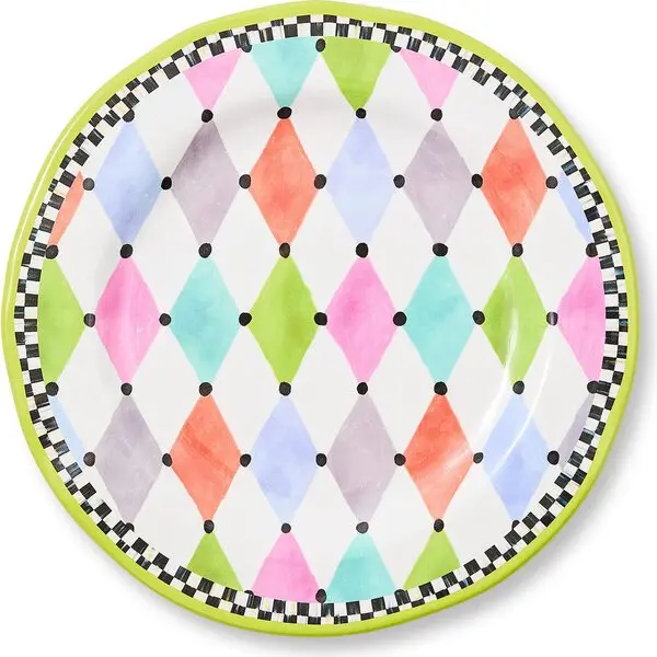 MACKENZIE-CHILDS Palm Springs Set Of 4 Melamine Dinner Plates - White Multi