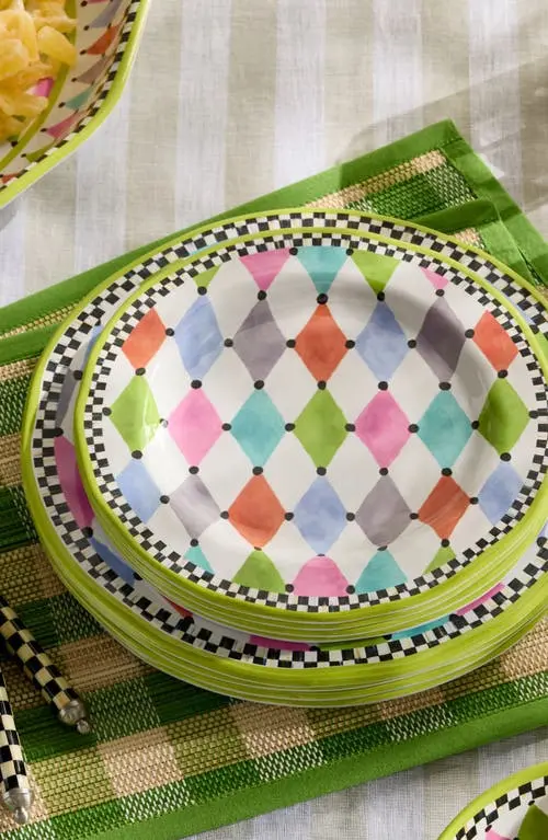 MACKENZIE-CHILDS Palm Springs Set Of 4 Melamine Dinner Plates