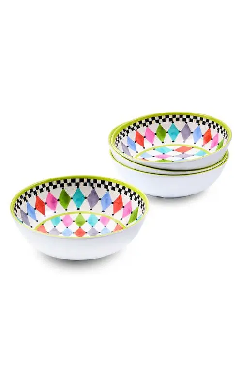 MACKENZIE-CHILDS Palm Springs Set Of 4 Melamine Bowls - White Multi