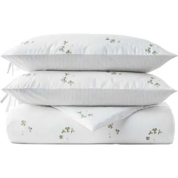 CHRISTY Clover Romantic Floral Striped Reversible Duvet Cover Sets - Green