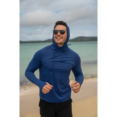 BLOQUV Hooded Sun Protective Pullover - Navy