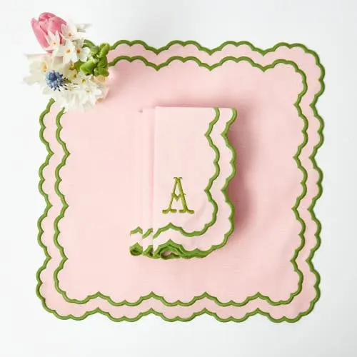 MRS. ALICE Green Lily Napkins - Pink
