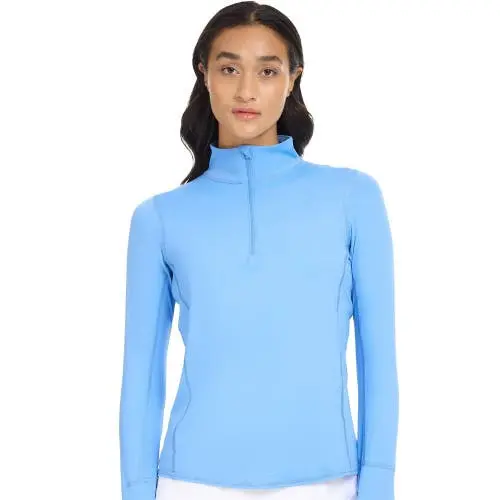BLOQUV Long Sleeve Relaxed Mock Zip Top - Indigo