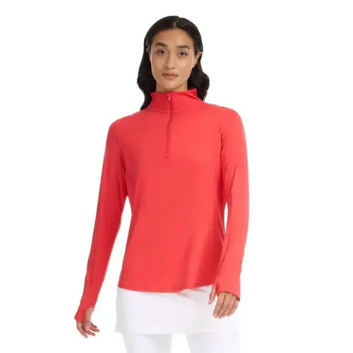 BLOQUV Mock Zip Relaxed Top - Lava Red