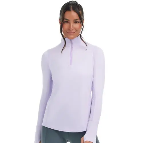BLOQUV Long Sleeve Sun And Uv Protection Relaxed Mock Zip Top - Lavender
