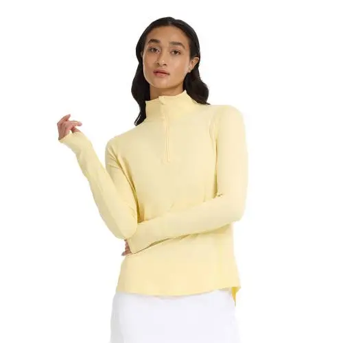 BLOQUV Mock Zip Relaxed Top - Lemon Yellow