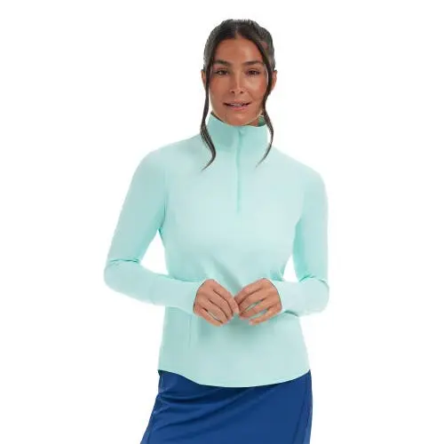 BLOQUV Long Sleeve Sun And Uv Protection Relaxed Mock Zip Top - Mint
