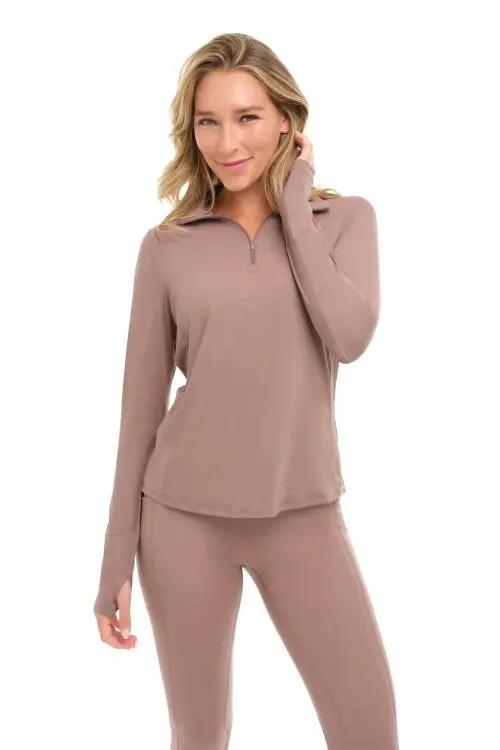 BLOQUV Mock Zip Relaxed Top - Mocha