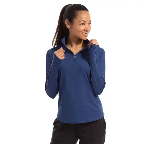 BLOQUV Long Sleeve Sun And Uv Protection Relaxed Mock Zip Top - Navy