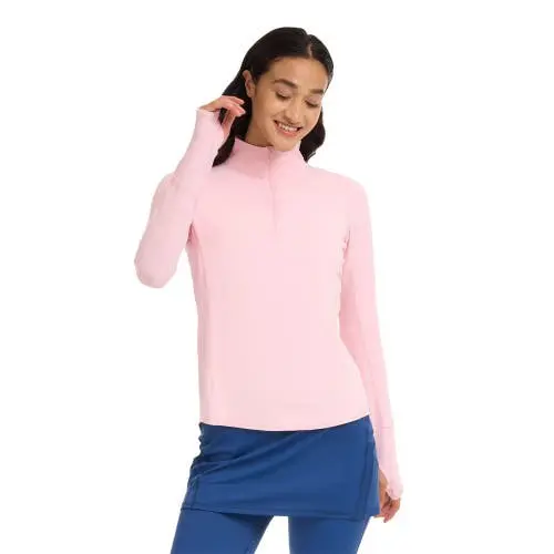 BLOQUV Mock Zip Relaxed Top - Tickle Me Pink
