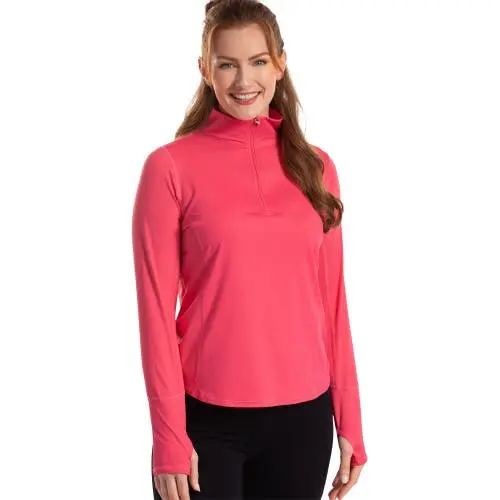 BLOQUV Long Sleeve Sun And Uv Protection Relaxed Mock Zip Top - Watermelon