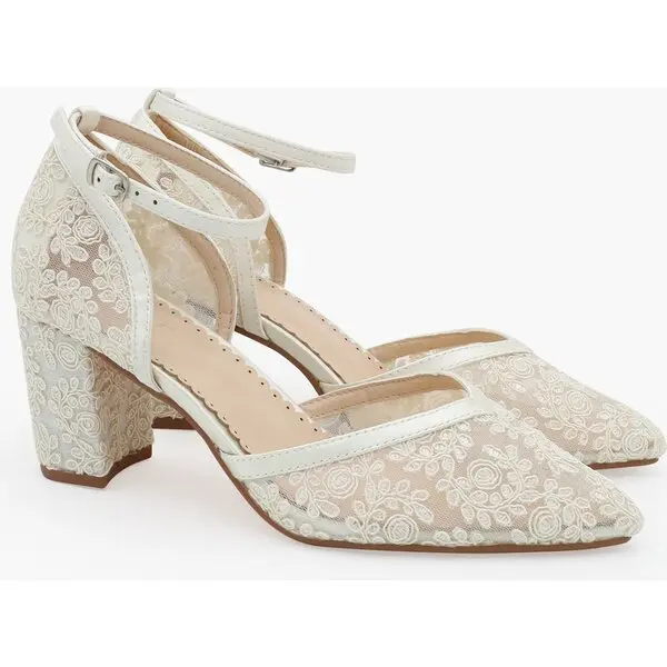 KAILEE P Abby Lace Block Heel - Ivory