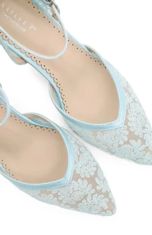 KAILEE P Abby Lace Block Heel With Ankle Strap - Light Blue