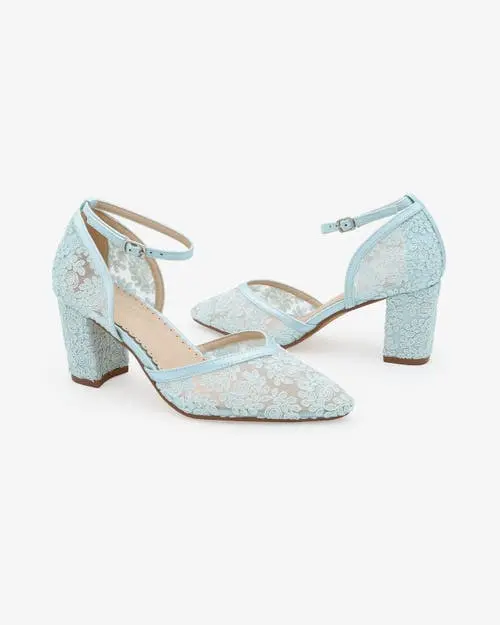KAILEE P Abby Lace D'orsay Block Heel - Light Blue